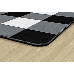 Flagship Carpets Schoolgirl Style Industrial Chic Black & White Buffalo Check Classroom Area Rug for Indoor Classroom Learning or Kid Bedroom Educational Play Mat, 7'6" x 12'