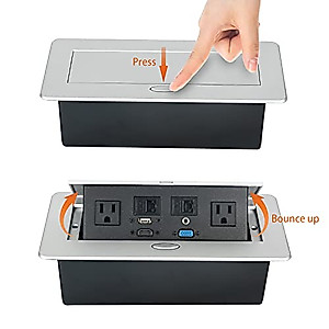 Table Pop Up Outlet, Automatic Pop up Strip Center countertop Socket Recessed Multimedia Strip Socket with USB + Network Connection Box Desktop HDMI for Conference Desk, Office & Hotel