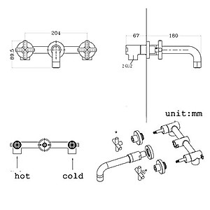 Soild Brass Wall Mounted Bathroom Vanity Sink Faucets 2 Cross Handles Brass Mixer Valve and Spout, Matte Black