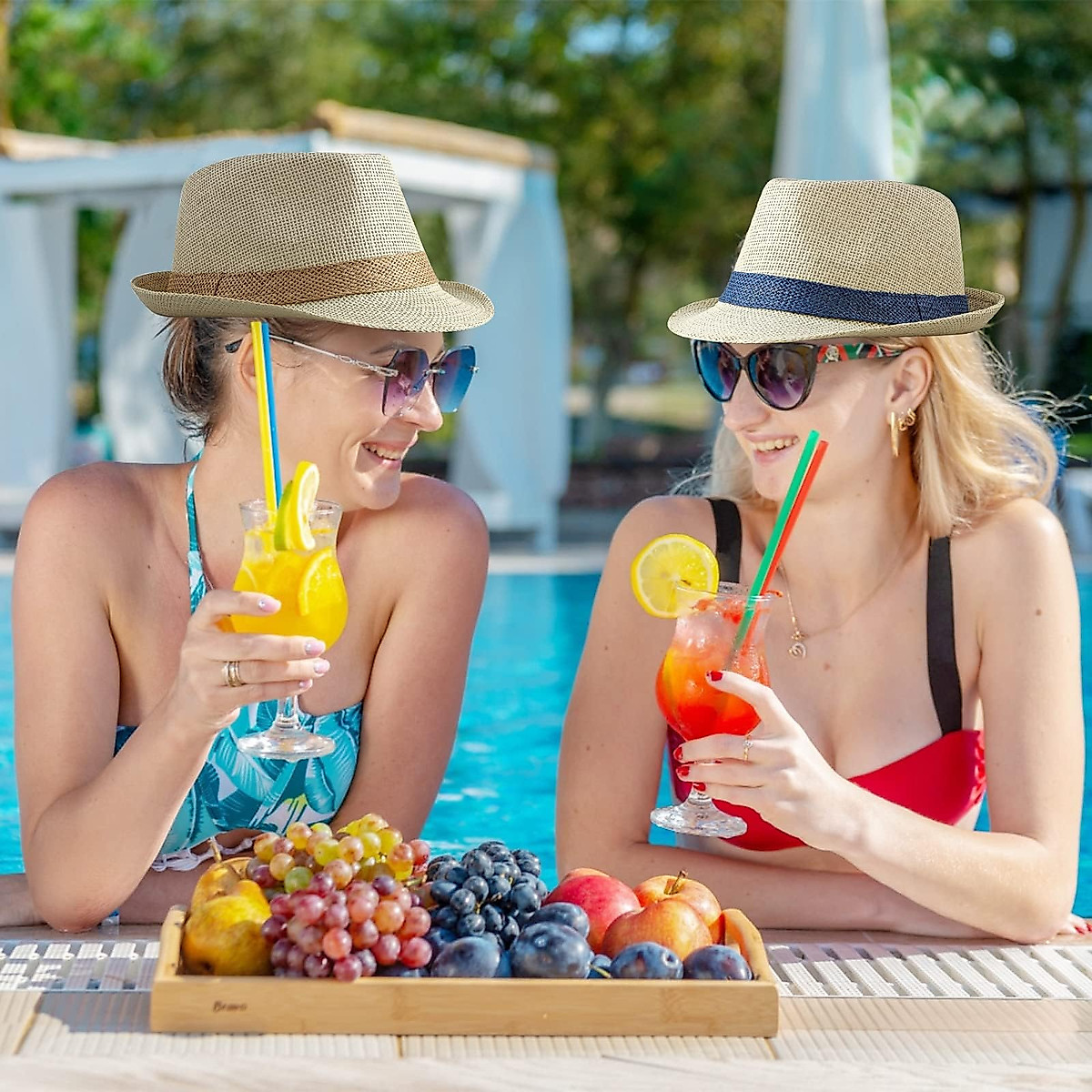 Forwe 4 Pack Straw Fedora Hat for Men Women Short Brim Trilby Hat Classic Panama Summer Beach Sun Hat (B-01)