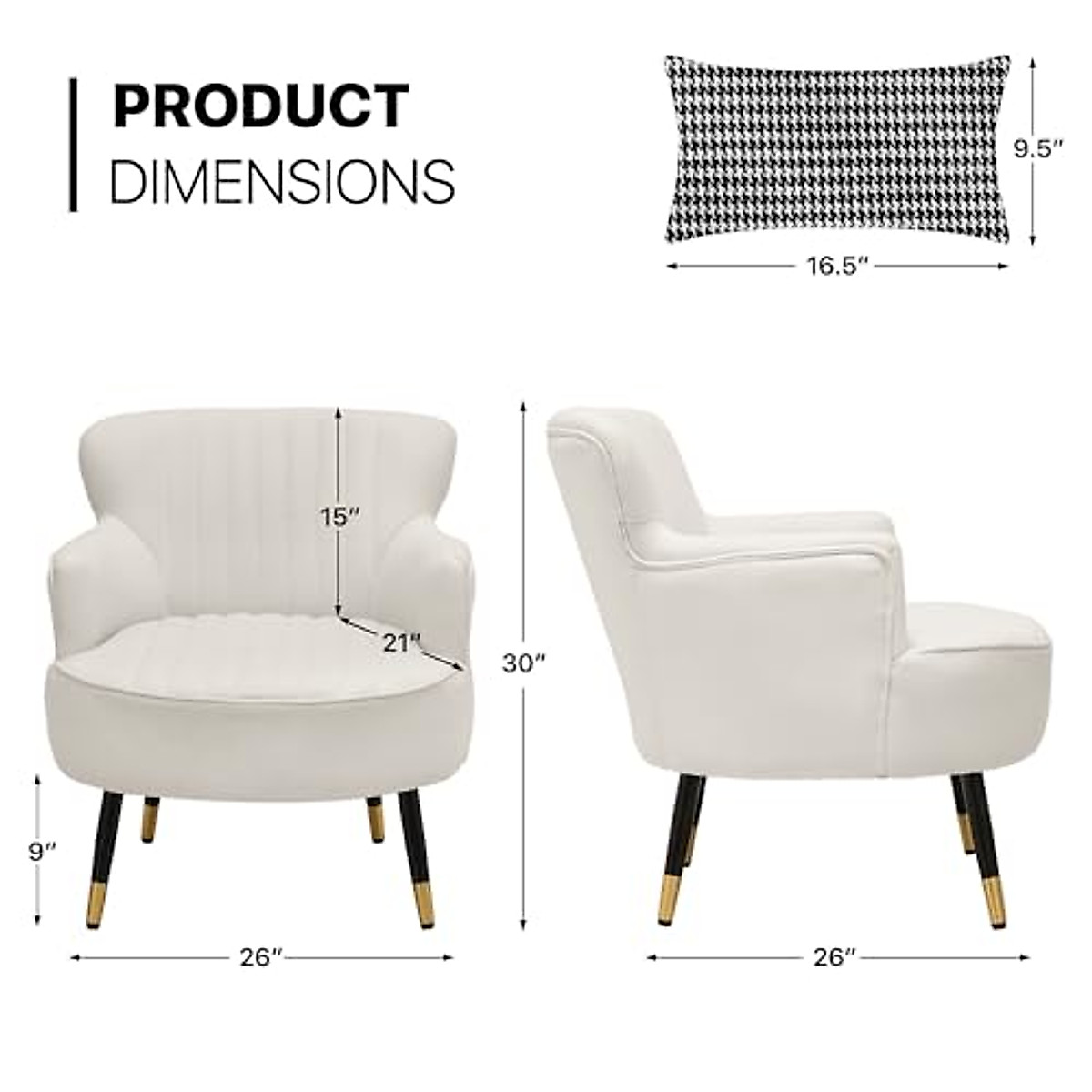 MoNiBloom Accent Chair Modern Armchair Single Sofa Chair with Lumbar Pillow, Mid Century Modern Comfortable Leatheraire Reading Chair for Living Room Bedroom, Metal Legs Back Club Arm Chair, White