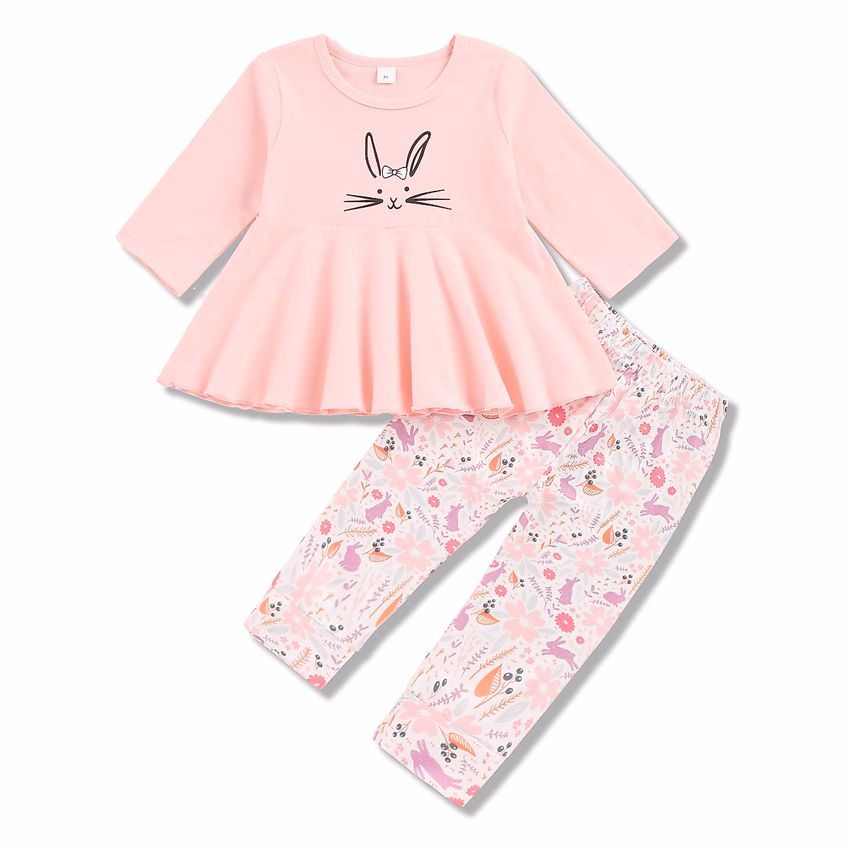 bilison Toddler Baby Girl Easter Outfit Sets Cute Long Sleeve Dress Top Bunny Floral Pants Girl Easter Clothes Sets
