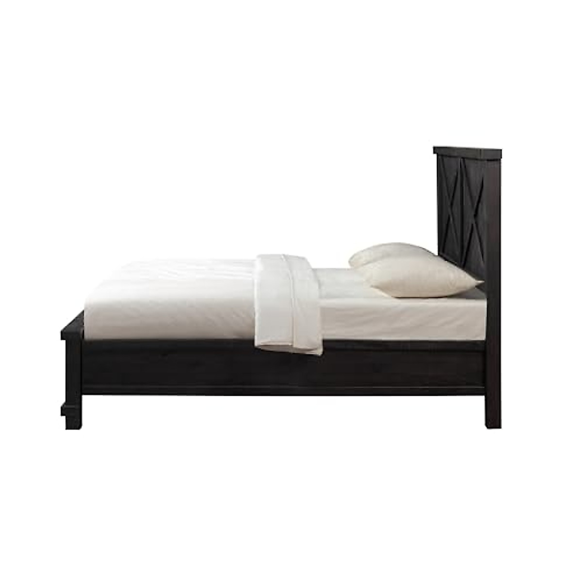 Benjara Liu California King Storage Bed, Crossed Panel, Dark Gray Wood, 2 Drawers