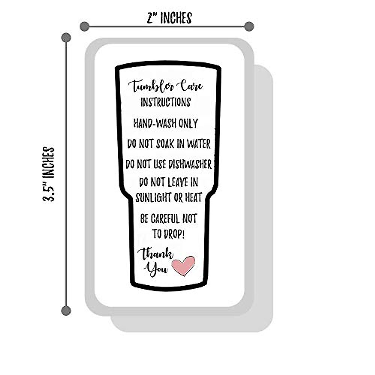 Dusty Pink Heart Handmade Tumbler Care Instruction and Cleaning Card Printed | 50 Pack | Bulk Tumbler Cards in Box For Vinyl, Glitter, Decals, Crafters, Epoxy, Resin