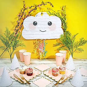 BLUE PANDA Pull String Cloud Pinata for Girls Rainbow Birthday Party Supplies, Baby Shower Decorations (16.5 x 10 x 3 In)