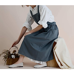 losofar Cotton Pleated Apron Retro Waterdrop Proof Garden Cleaning Pinafore Dress (green, 103cmx86cm)