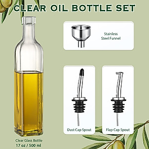 AOZITA 17oz Clear Glass Olive Oil Dispenser Bottle - 500ml Oil & Vinegar Cruet with Pourers and Funnel - Olive Oil Carafe Decanter for Kitchen