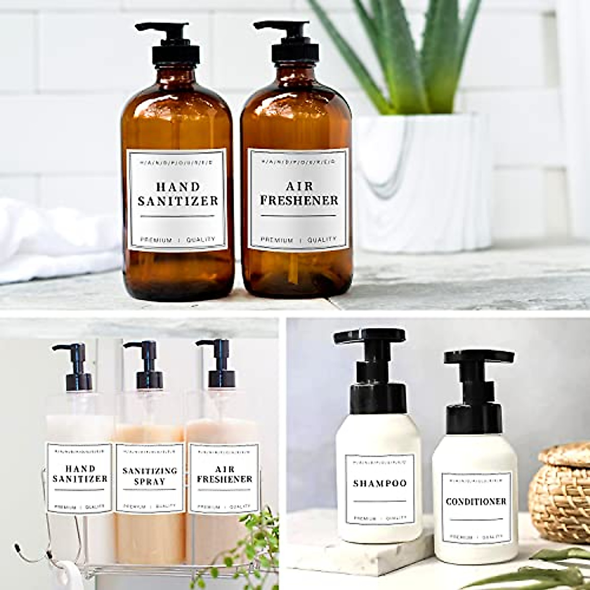 24 PCS White Waterproof Labels for Bottles, Shampoo and Conditioner Dispenser Label Stickers, Bathroom Hand Soap Label Stickers,Removable Cleaning Labels for Glass/Plastic Spray Bottle