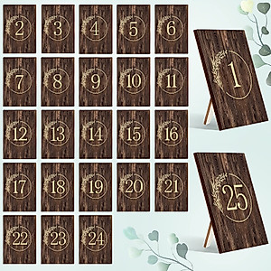 25 Pieces Rustic Wooden Wedding Reception Table Numbers Decors Country Wedding Table Decoration Self Stand Wedding Centerpieces Table Signs for Wedding Bridal Shower Restaurant Decor, Number 1 to 25