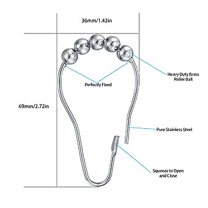 12 Pcs Shower Curtain Hooks Rings, Iron Decorative Rolling Balls Shower Curtain Rod Rings, Shower Curtain Rings for Bathroom Shower Curtain Liner Curtains, Shower Rods Hooks Rings