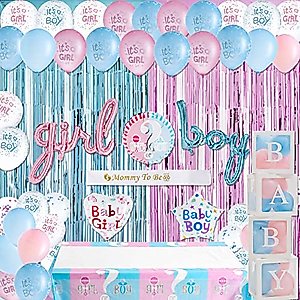 White Baby Box Kit - Gender Reveal Decorations,Gender Reveal Party Supplies,Gender Reveal Balloons Box,Metallic Fringe Curtains,BOY Girl Foil Balloons,Pink and Blue Balloons