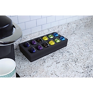 Polar Whale Coffee Espresso Capsule Drawer Organizer Tray Insert Compatible with Nespresso Vertuo VertuoLine for Kitchen Home Office Waterproof Washable Black Foam 12 Compartment 5.5 X 11.75 Inches