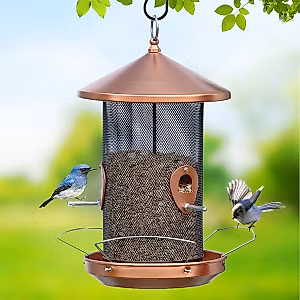 Qeeman Large Bird Feeder Outdoor 12.6 inches Mesh Screen with Copper-Look,Wild Bird Feeder Comes with Hook to Hang on Trees