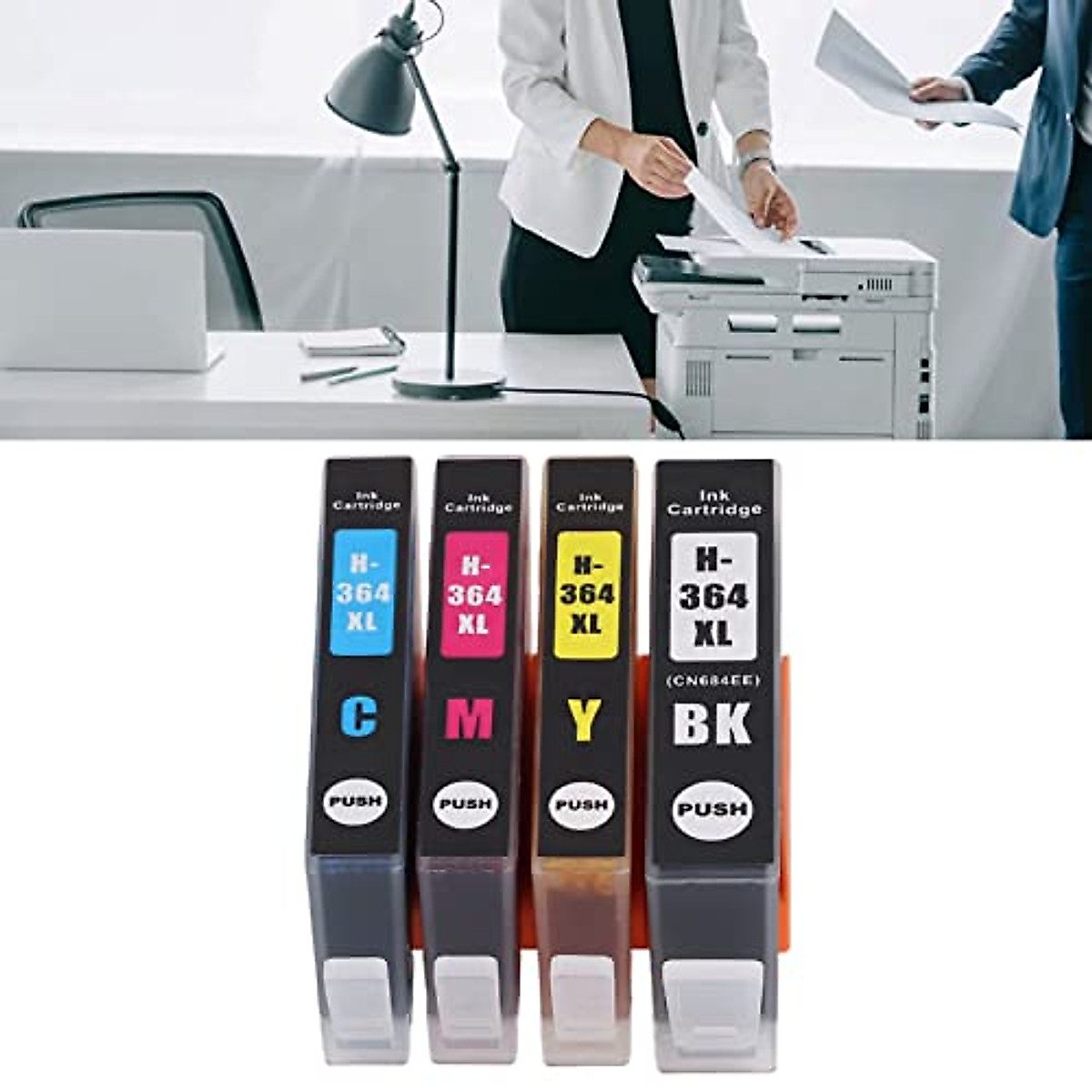 Hilitand Ink Cartridge Large Capacity Inkjet Cartridge Clear Fadeless Print Printer Cartridge for School, Office, Trading Firms (BK C M Y 4 Colors)