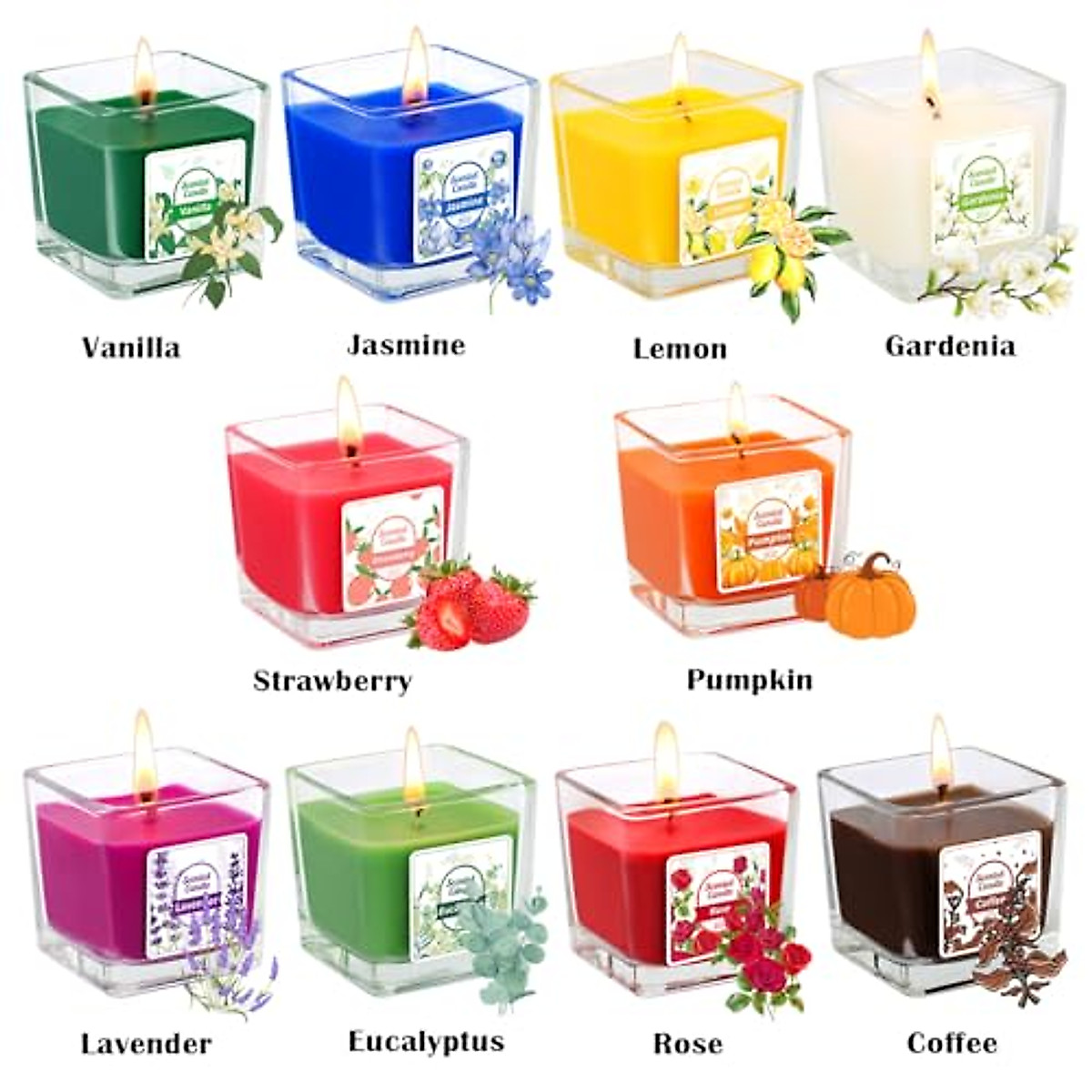 20 Packs Assorted Colored Scented Aromatherapy Candles in Glass with 10 Fragrances Bulk Small Natural Soy Wax Candles for Home Stress Relief Women Christmas Gift
