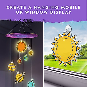 NATIONAL GEOGRAPHIC Kids Window Art Kit - Stained Glass Solar System Arts & Crafts Kit with Glow in The Dark Planets, Use as Window Suncatchers, Hanging Decor from Ceiling, Mobile, Space Room Decor