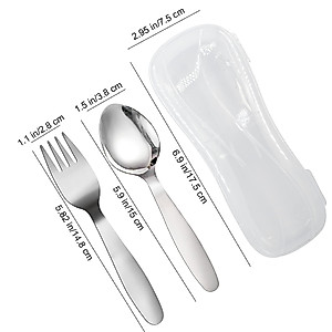 VANRA 2 Pieces Children Fork Spoon Set with Travel Case for Lunch Box, 18/8 Stainless Steel Kids Silverware Flatware Set Kids Utensil Set for School, 5.9in (Fork Spoon)