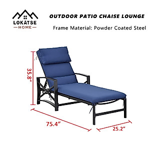 LOKATSE HOME Outdoor Adjustable Chaise Patio Steel Furniture Metal Lounge Chair with Cushion, Blue