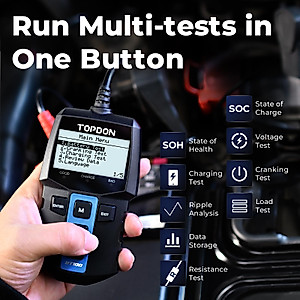 TOPDON BT100 Car Battery Tester 12V Load Tester, 100-2000 CCA Automotive Alternator Tester Digital Auto Battery Analyzer Charging Cranking System Tester for Car Truck Motorcycle ATV SUV Boat Yacht
