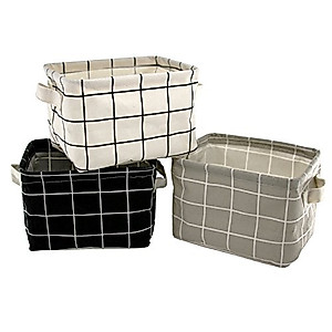 Shuiniba Stylish Storage Basket Cotton and Linen Fabric Mini Storage Cubes Nursery Storage Baskets with Handles for Shelves & Desks (Set of 3)