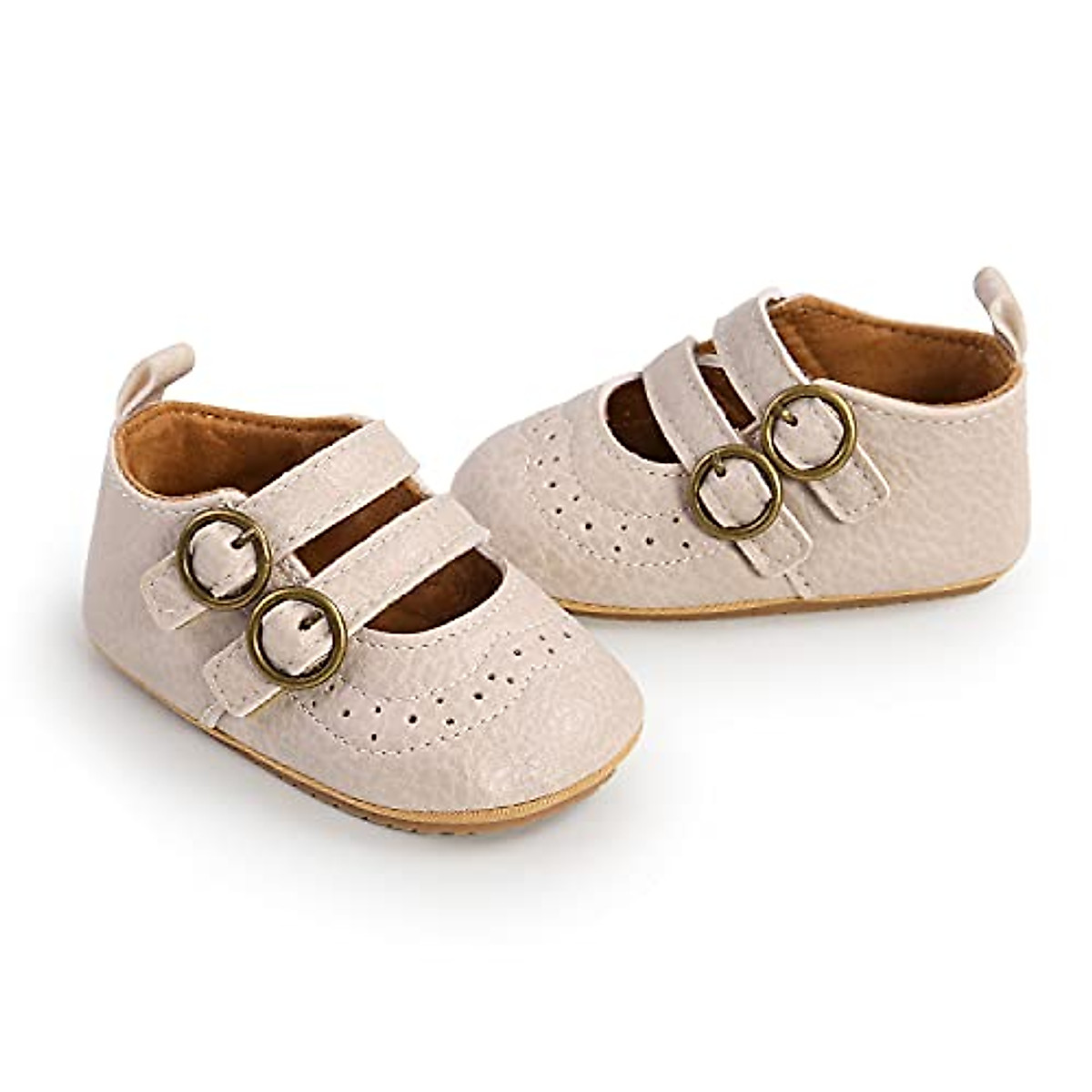 BENHERO Baby Girls Shoes Infant Mary Jane Flats Princess Wedding Dress Baby Sneaker Shoes(6-12 Months Infant H/Beige)