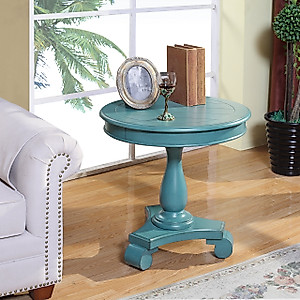 Roundhill Furniture Rene Round Wood Pedestal Side Table, Teal, 26D x 26W x 26.5H in