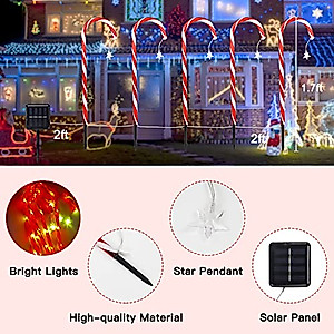 Phreewill Christmas Outdoor Solar Garden Lights, 5 Pack Candy Cane Christmas Decorations with Star, Waterproof Christmas Pathway Lights for Patio Yard Outdoor