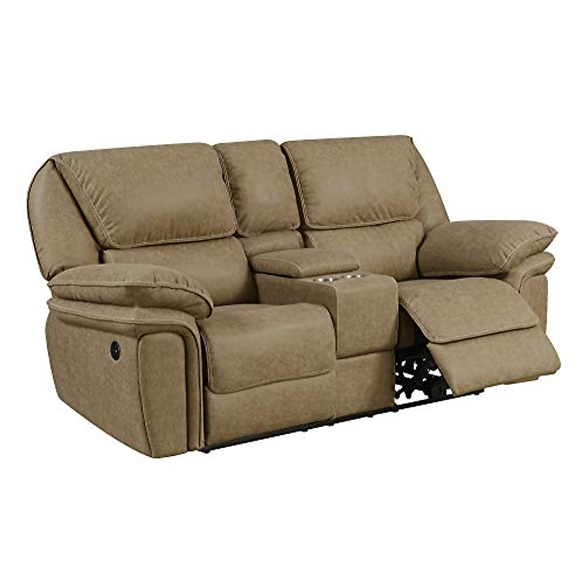 Madrona Burke Oliver Desert Sand Power Console Loveseat with Dual Recliners, Hidden Storage, and USB Charging Station