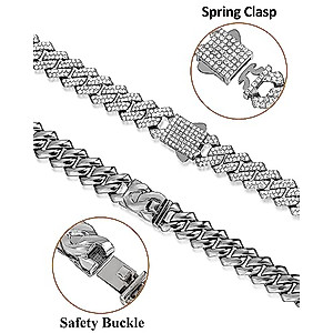 WKTYCCT 2pcs Cuban Link Chain for Men Women Iced Out Miami Cuban Necklaces Gold Silver 14mm Cuban Chain Necklace Sets Diamond Hip Hop Jewelry Gift (Silver, 16inch+18inch)