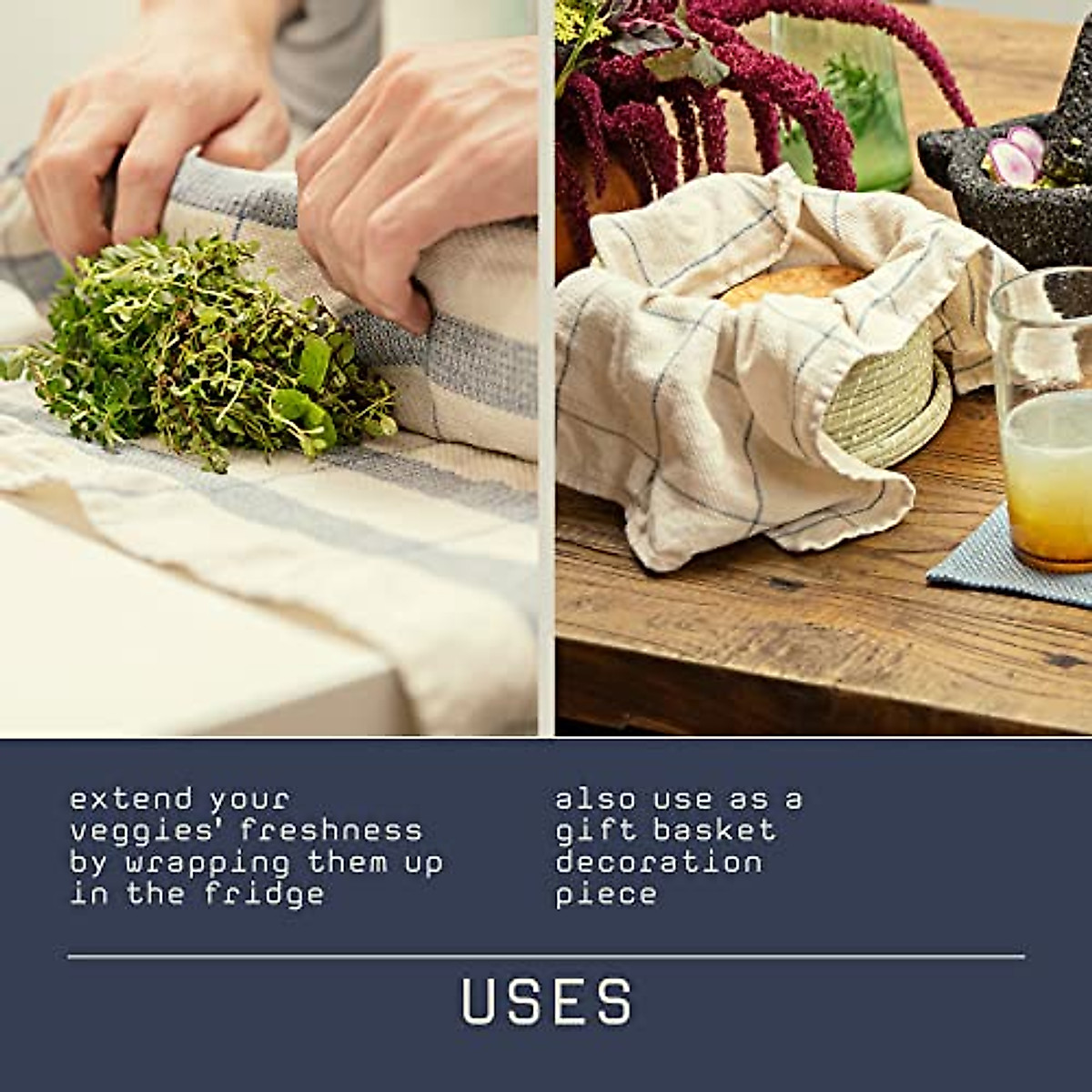 MEEMA Kitchen Towels and Dishcloths, Ecofriendly Upcycled Cotton Set of 4, Large 20 x 28 in Super Absorbent Premium Weave, Toallas de cocina