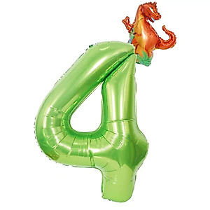 40 Inch Green Number 4 Dinosaur Balloons Set, 4th Birthday Balloons for Kids,Childrens 4th Birthday Party Decorations. (4)