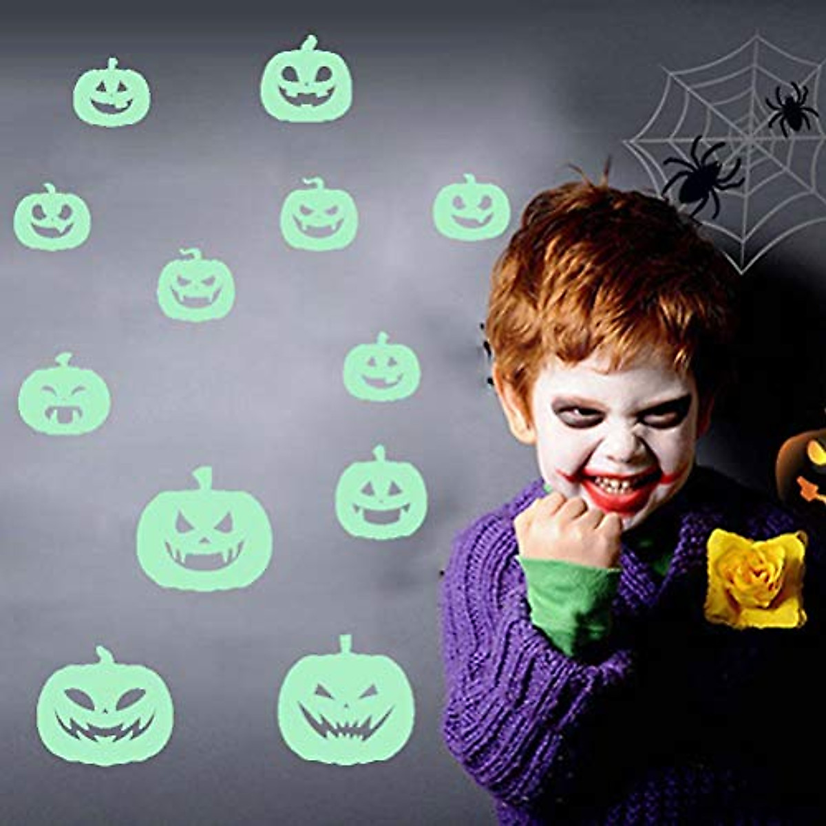 PartyKindom Halloween Home Decorations, 1 Sheet Halloween Luminous Stickers Fluorescent Stickers Holiday Festival Wall Stickers (Cartoon Pumpkin)