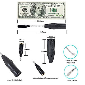 4-pin XLR Male Balanced to 4.4mm Female 8 Wire 152 Core Adapter for Sony PHA-2A,WM1A/1Z,iBasso,Fiio,HiFiman,NW-ZX300A,XBA-Z5,N1AP,Astell&Kern Layla Rosie,Roxanne II AK T8iE MKII Jack Connector