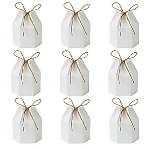 50Pack Paper Gift Boxes Lantern Hexagon Kraft Paper Package Box with Twine Candy Chocolate Gift Packing Wrap for Wedding Party Christmas White