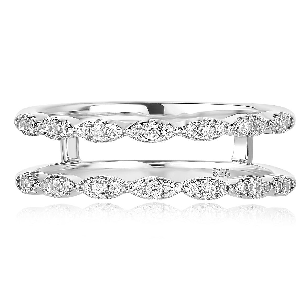 Blongme Cubic Zirconia Twisted Wedding Band for Women Guard Ring Enhancers Stackable Engagement Ring White 925 Sterling Silver Size 5