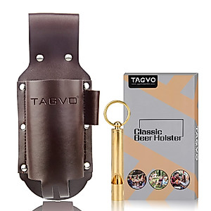 TAGVO Beer Holster, Leather Classic Beer Holster Bottle Holders - Brass Whistle Bottle Opener Included, Gift for Men Father Day