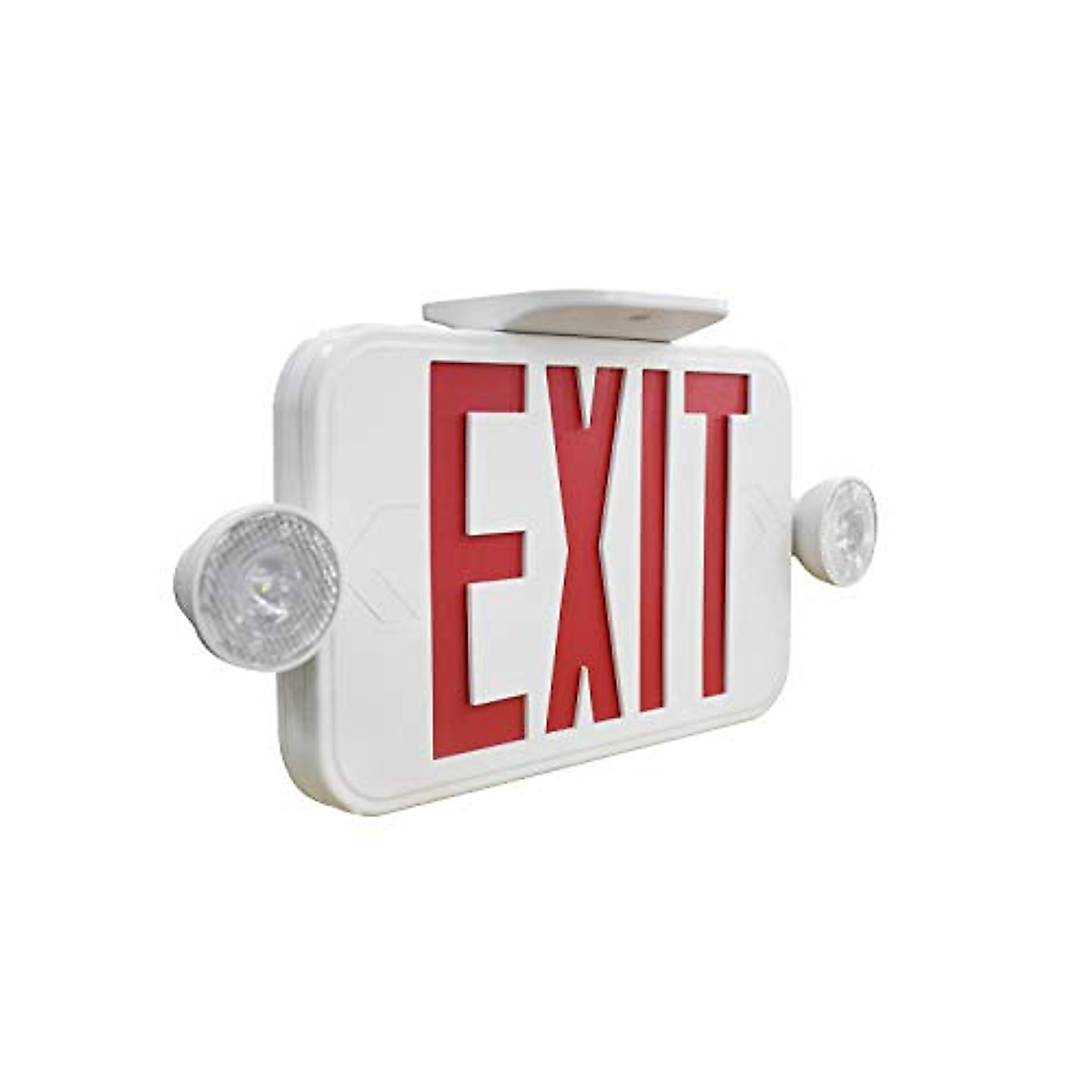 LIT-PaTH LED Combo Emergency EXIT Sign with 2 Adjustable Head Lights and Back Up Batteries- US Standard Red Letter Emergency Exit Lighting, UL 924 and CEC Qualified, 120-277 Voltage, 1-Pack