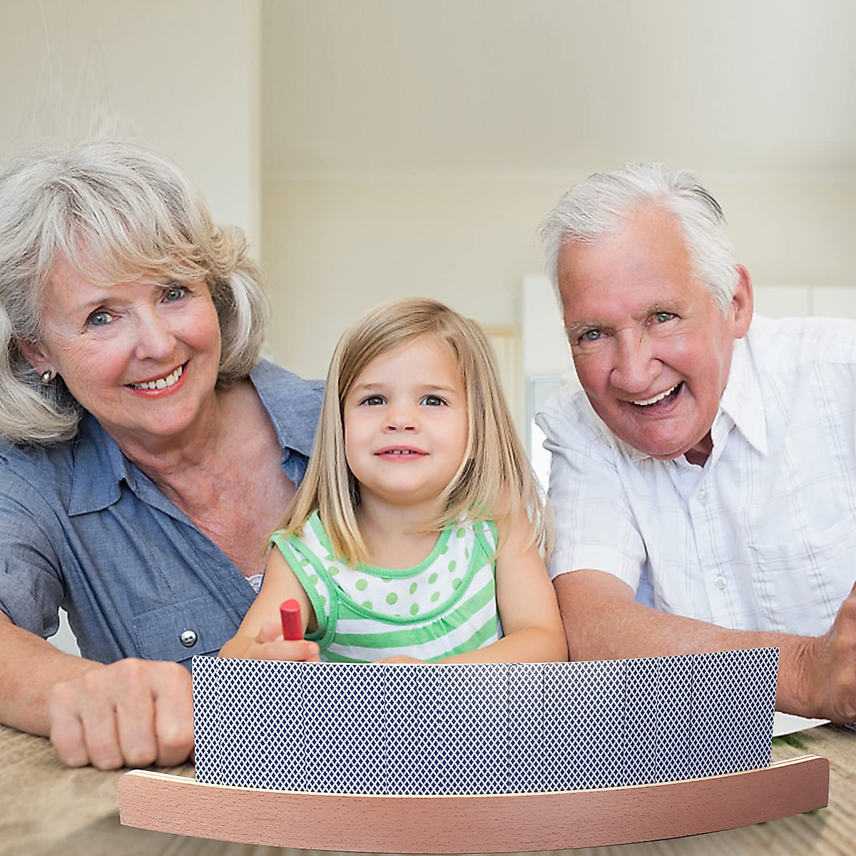 GSE Set of 4 Playing Cards Holders, Wooden Playing Card Racks for Kids, Adults and Seniors, Curved Playing Card Trays for Bridge, Hand & Foot, Rummy, UNO Card Games Playing (17.5-inch)