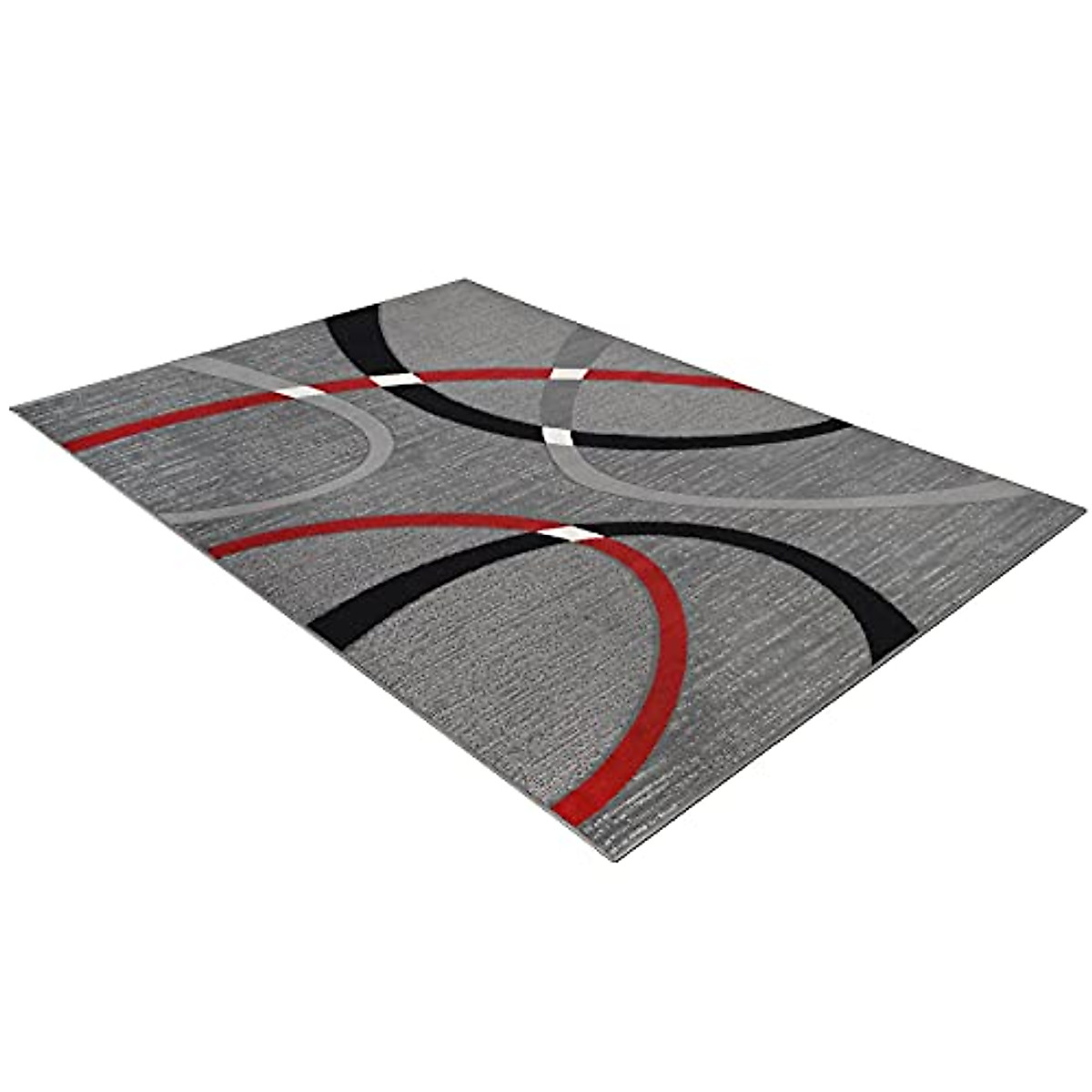 Allstar 5x7 Modern Accent Rug in Grey with Red Abstract Overlapping Curve Design (5' 2" x 7' 0")