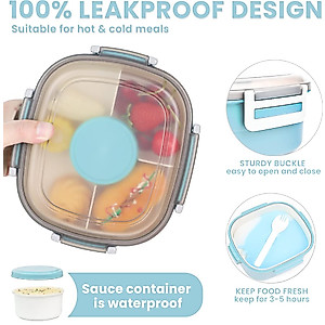 Bugucat Bento Box 54 Oz, Lunch Box with 3 Compartments and Cutlery, Reusable Lunch Containers with Ice Pack, Adults Food Storage Containers for Work Picnic, Dishwasher-safe, BPA-Free