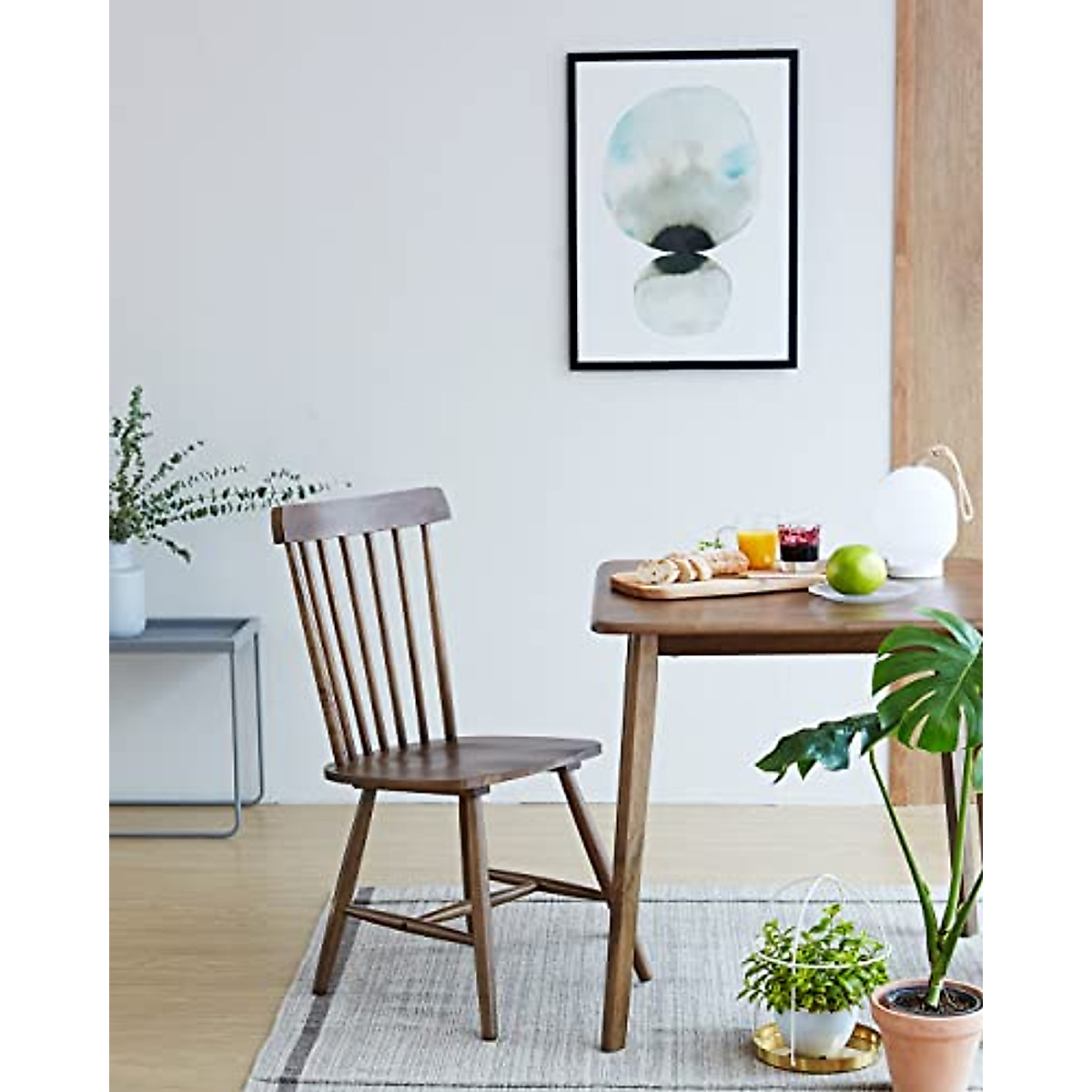 Livinia Aslan Malaysian Oak Dining Chair Set of Two, Country Farmhouse High Spindle Back Wooden Side Chairs (Walnut)