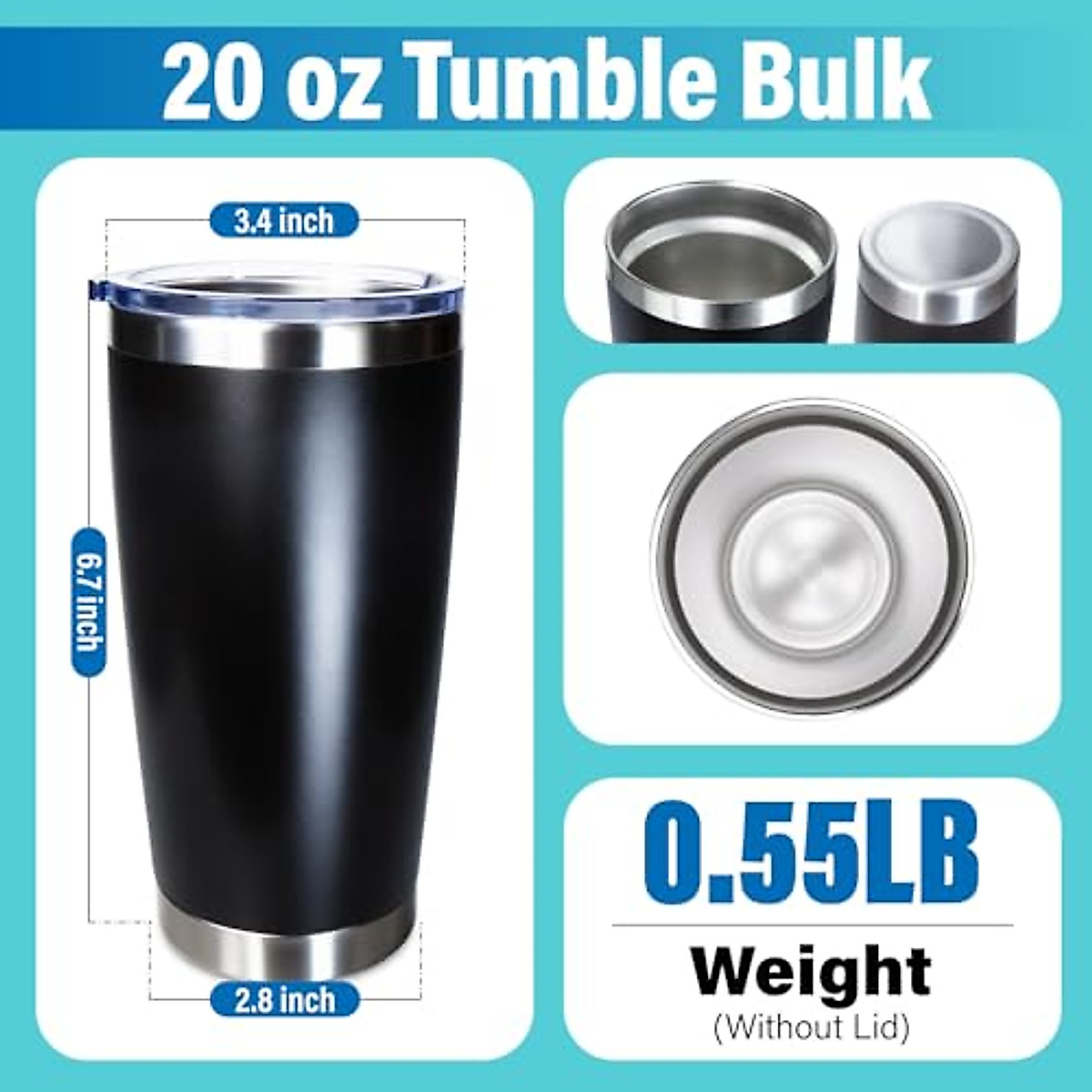20 oz Tumblers, Stainless Steel Travel Coffee Mug with Lid, Double Wall Vacuum Insulated Coffee Tumbler, Durable Powder Coated Coffee Cup for Hot and Cold Drinks 1 Pack, Black