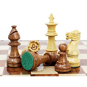 House of Chess - Victorian Staunton Golden Acacia Wood Chess Set - 14 x 14 Inches Wooden Folding Chess Board with Algebraic Notation - Wooden Chess Pieces with King Height 3 Inches + 2 Extra Queens
