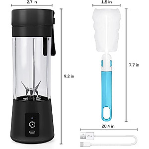 Portable Blender, Blender for Shakes and Smoothies, Personal Blender, Mini Shakes Juicer Cup 380ml USB Rechargeable with 6 Stainless Steel Blades for Kitchen,Sport and Travel, Black HSZZB X0316