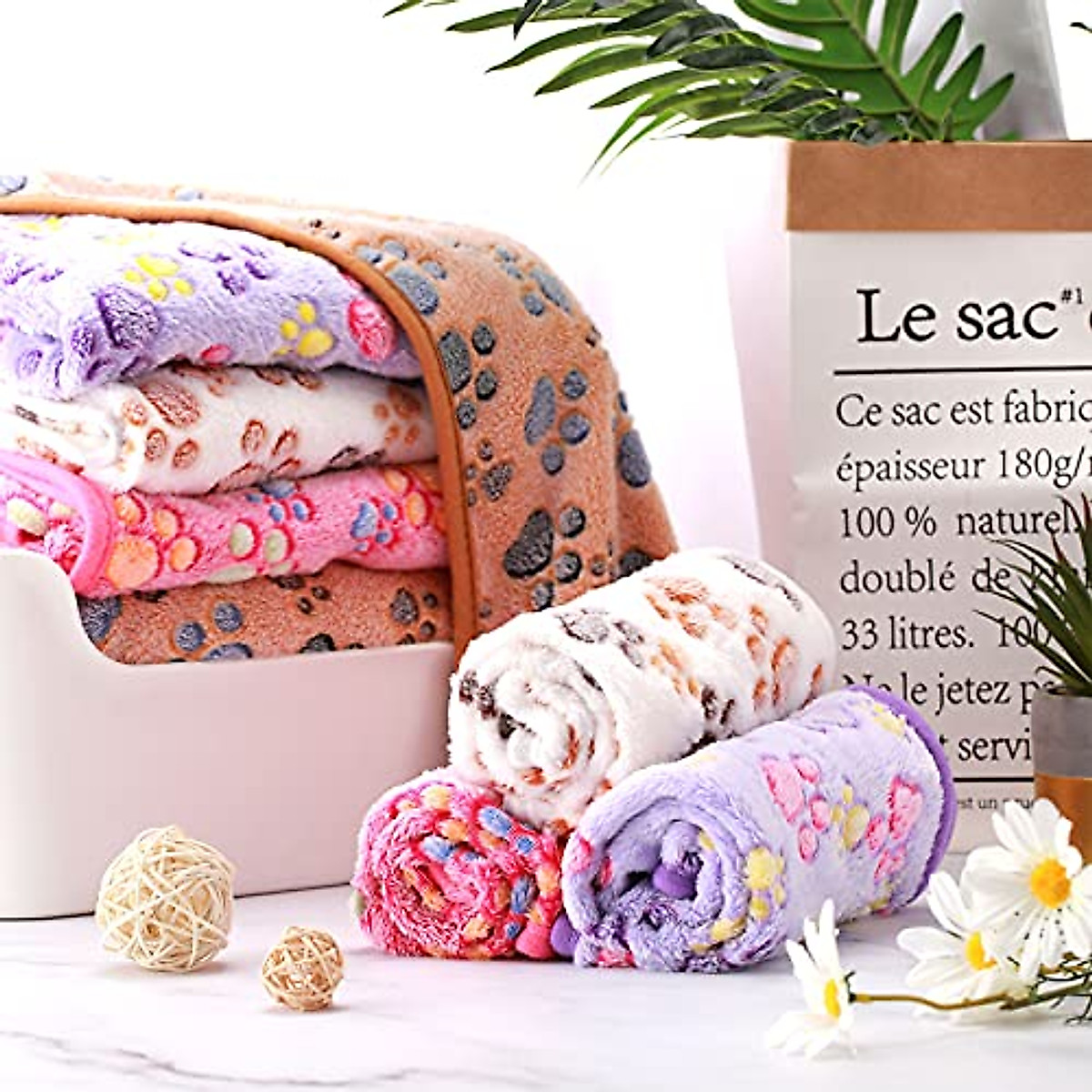 4 Pcs Pet Blanket Dog Puppy Blanket Paw Print Fleece Blanket for Small Medium Large Pet Dog Cat Warm Soft Sleep Mat Guinea Pig Cage Liners Blanket (White, Coffee, Pink, Purple, Small)