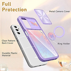 Plakill for Samsung Galaxy A14 5G Case, Cute Stylish Designer Galaxy A14 5G Phone Cases with Slide Camera Cover + Ring Holder,Butterflies Slim Protective Shockproof Hard Clear Cases for A14 5G