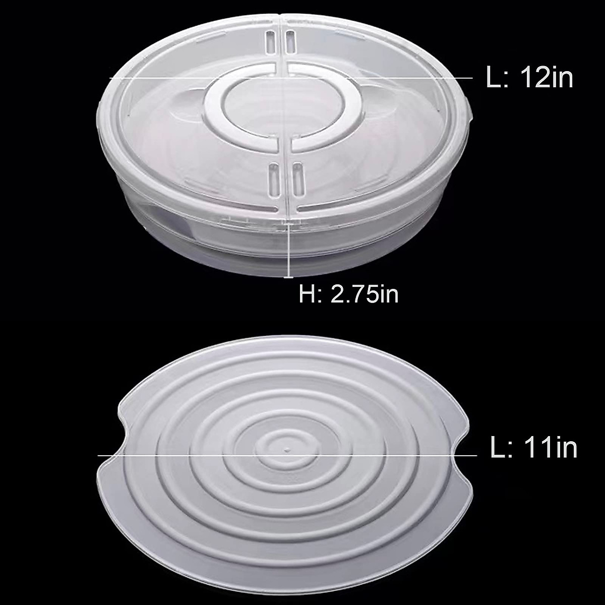 12inch 2 Pack Food Storage Container with Lid and Handle, Reusable 2 Compartments Pizza Slice Storage Container, Round Pie Carrier Leftover Pizza Keeper for Food Cake Cheesecake Tortilla Pastry