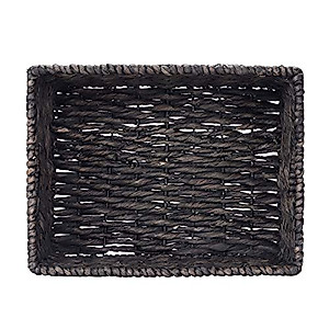 Villacera Rectangle Handmade Twisted Wicker Baskets made of Water Hyacinth | Nesting Black Seagrass Bins | Set of 2