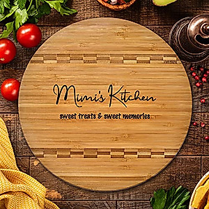 Mimi Gift - Bamboo Butcher Block Inlay Cutting Board Engraved - Mimi’s Kitchen Sweet Treats & Sweet Memories - Design Present Birthday Mother’s Day Christmas Best Grandma Ever GK Grand (11.75 Round)