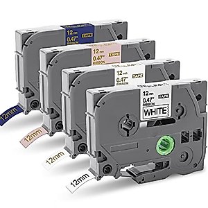Label KINGDOM Compatible for Brother P-Touch Embellish Satin Ribbon TZe-R231 TZe-R234 TZe-RE34 TZe-RN34 12mm 0.47" Ribbon Tapes for Brother Ribbon Printer PT-D215e PT-D210 PTD600, 4-Pack